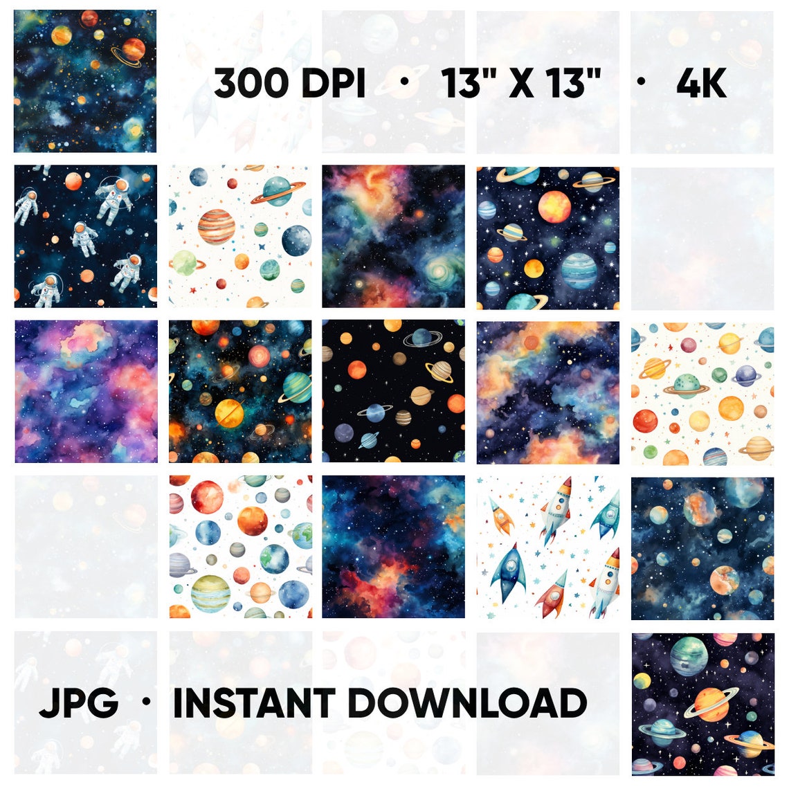 Watercolor Outer Space Digital Paper, Seamless Galaxy Pattern ...