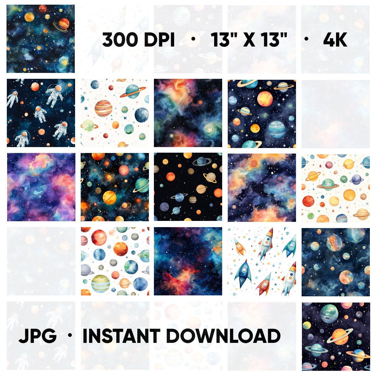 Watercolor Outer Space Digital Paper, Seamless Galaxy Pattern ...