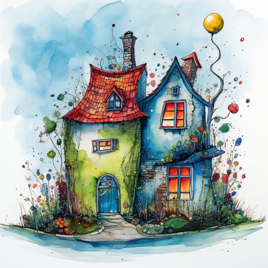 Whimsical Houses, Watercolor Buildings, Digi Files, Instant Download ...