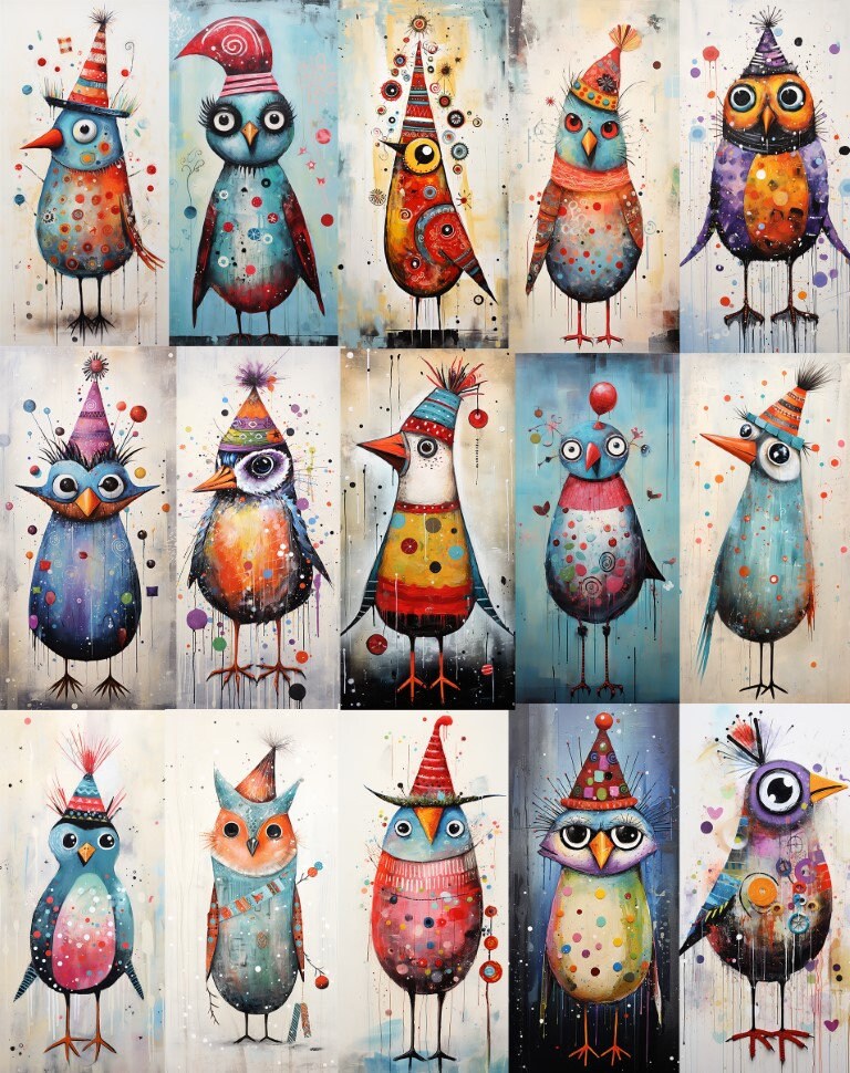 Whimsical Winter Birds, Christmas Birds, Whimsical , Xmas, Magical ...