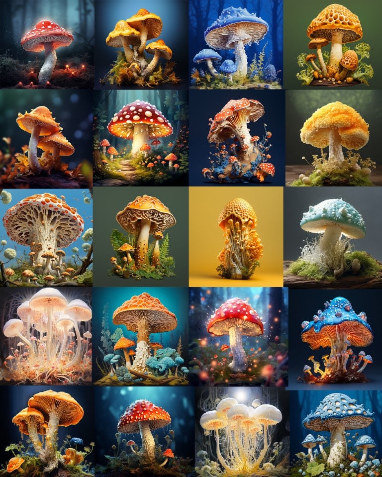 Whimsical Mushrooms, Fantasy Mushrooms, Printable Digi File, Quirky ...
