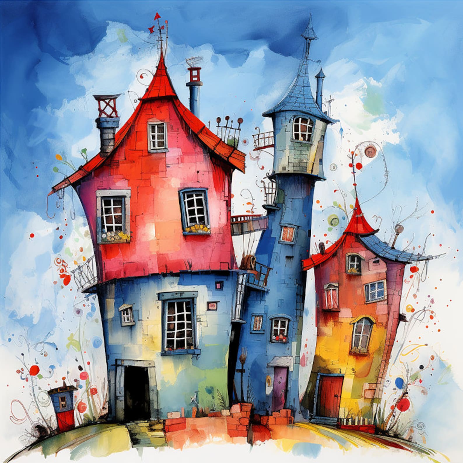 Whimsical Houses, Watercolor Buildings, Digi Files, Instant Download ...