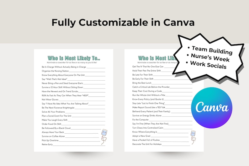 Nurse "most Likely To" Awards Template, Team Building Activity (digital ...