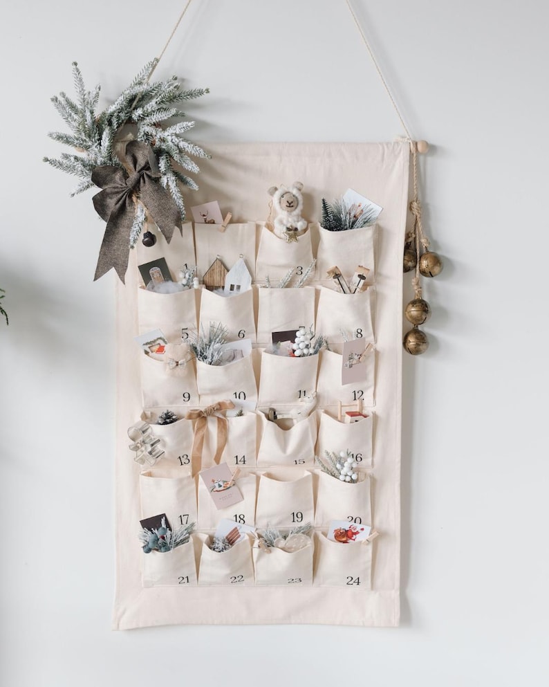 Embroidered Canvas Advent Calendar: Large Linen Christmas Countdown ...