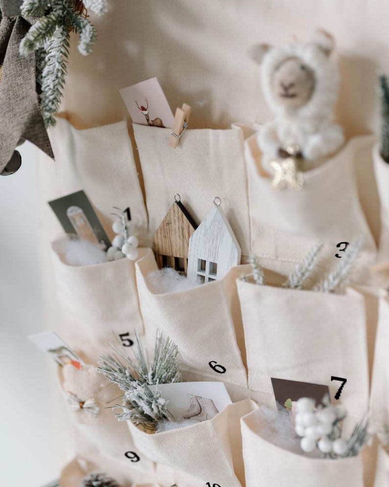 Personalized Embroidered Advent Calendar: Large Cotton Linen Wall ...