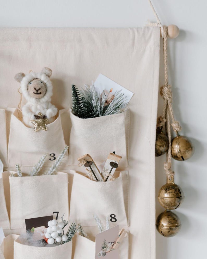 Embroidered Canvas Advent Calendar: Large Linen Christmas Countdown ...