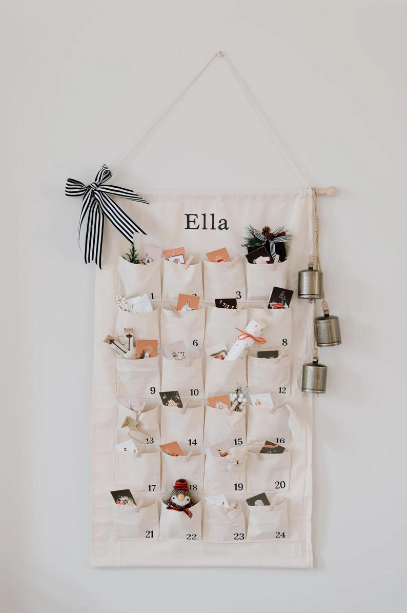 Personalized Embroidered Advent Calendar: Large Cotton Linen Wall ...