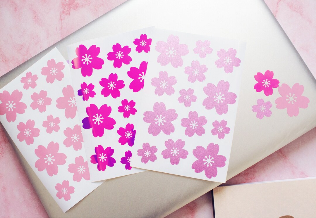 13 Pcs Cherry Blossom Sakura Stickers for Laptop Water Bottle | Glitter ...