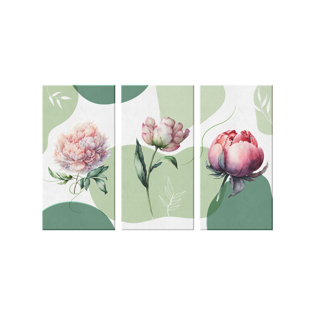 Green Peonies 3 Canvas Set Botanical Art Decor - Etsy