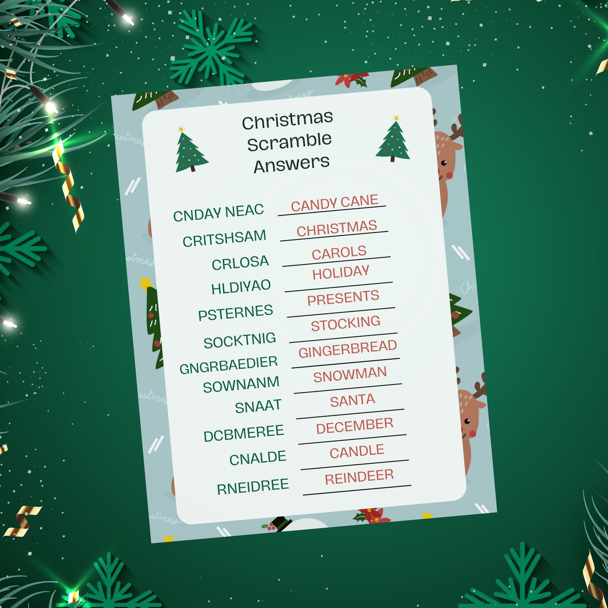 Printable Christmas Word Scramble. Unscramble the Holiday Words. Comes ...
