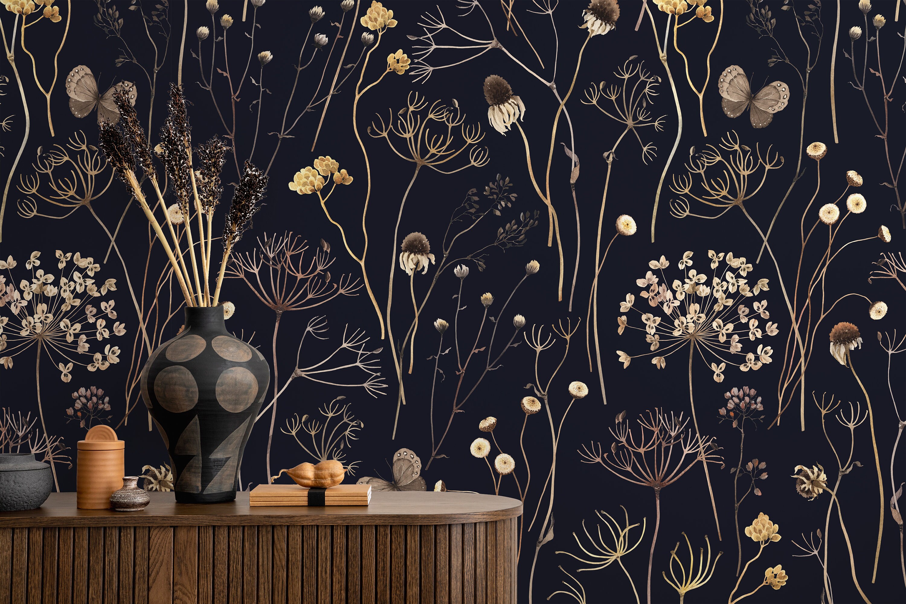 Floral Wildflower Seamless Wallpaper Vibrant Pattern for Living Room ...