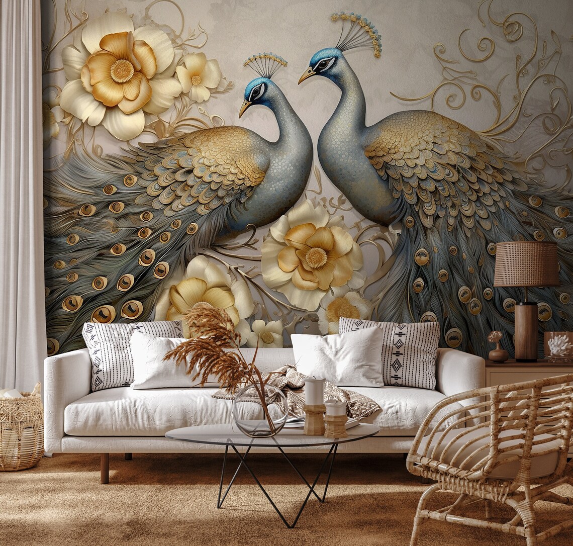 Peacocks Wallpaper, Vintage Wallpaper, Animals Wallpaper, Peel and ...