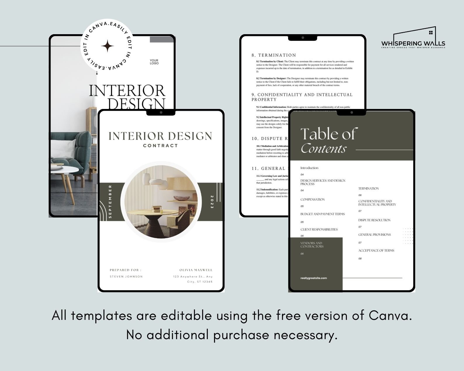 Interior Design Contract Template - Fully Editable - Canva Template ...