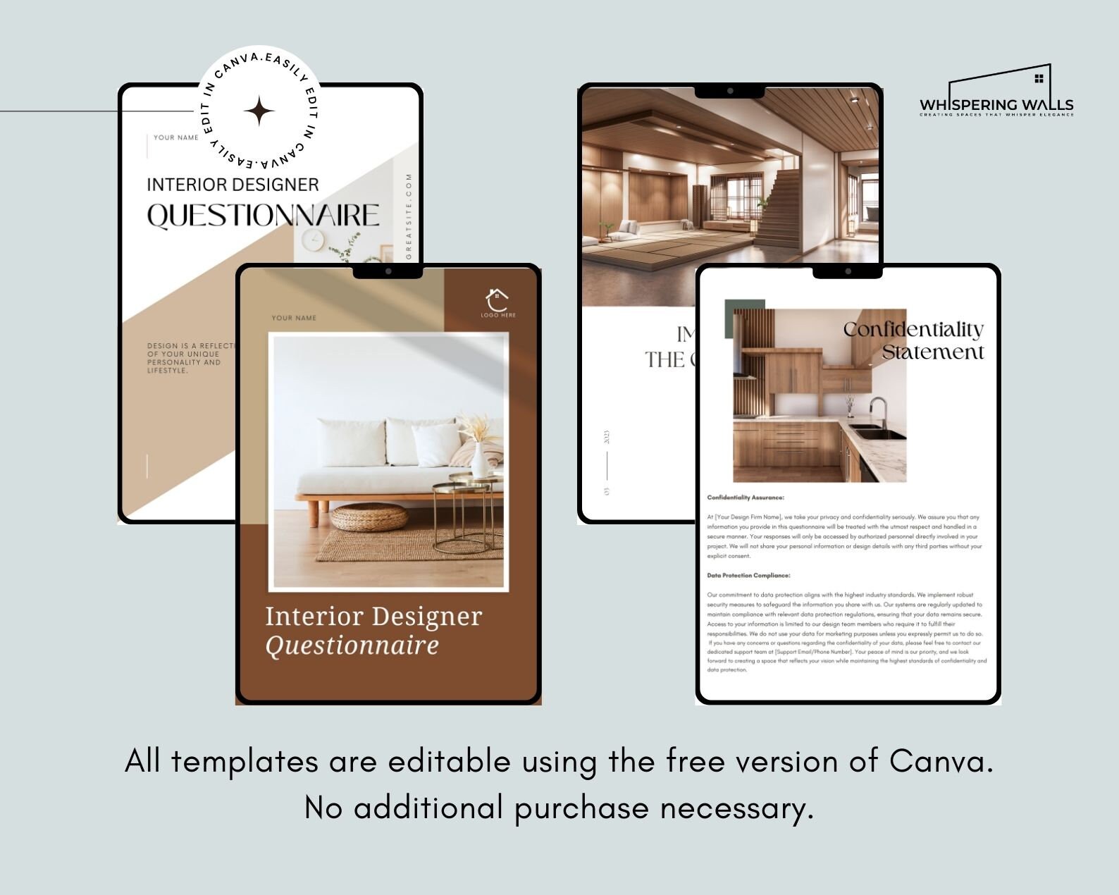 Interior Design Client Questionnaire Template - Fully Editable - Canva Template - Client ...