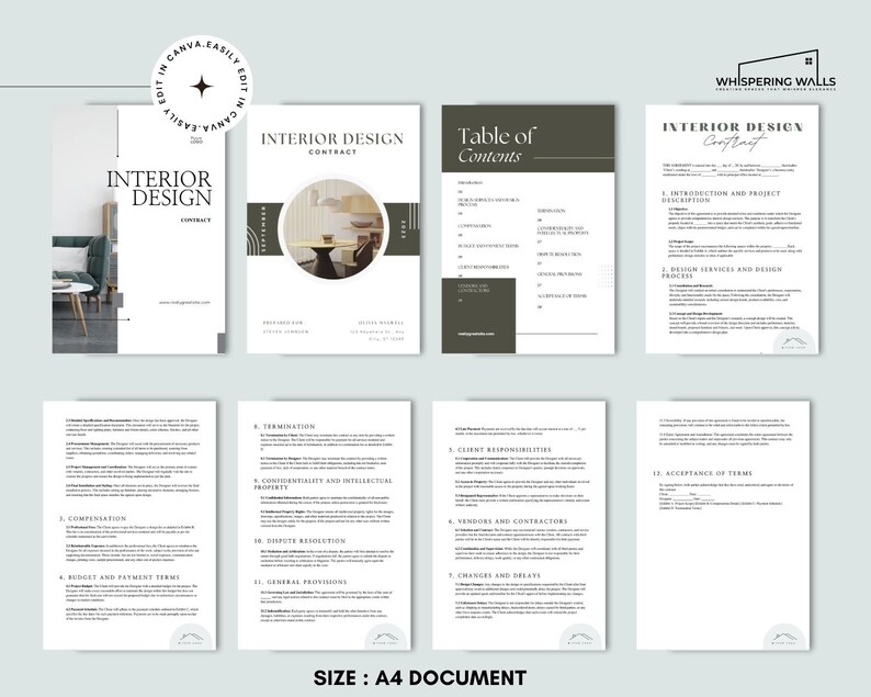 Interior Design Contract Template - Fully Editable - Canva Template ...