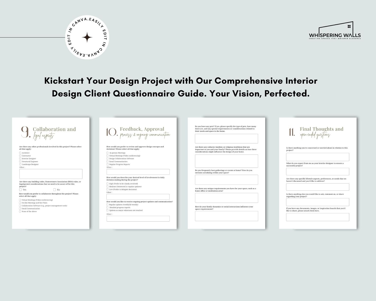 Interior Design Client Questionnaire Template - Fully Editable - Canva ...