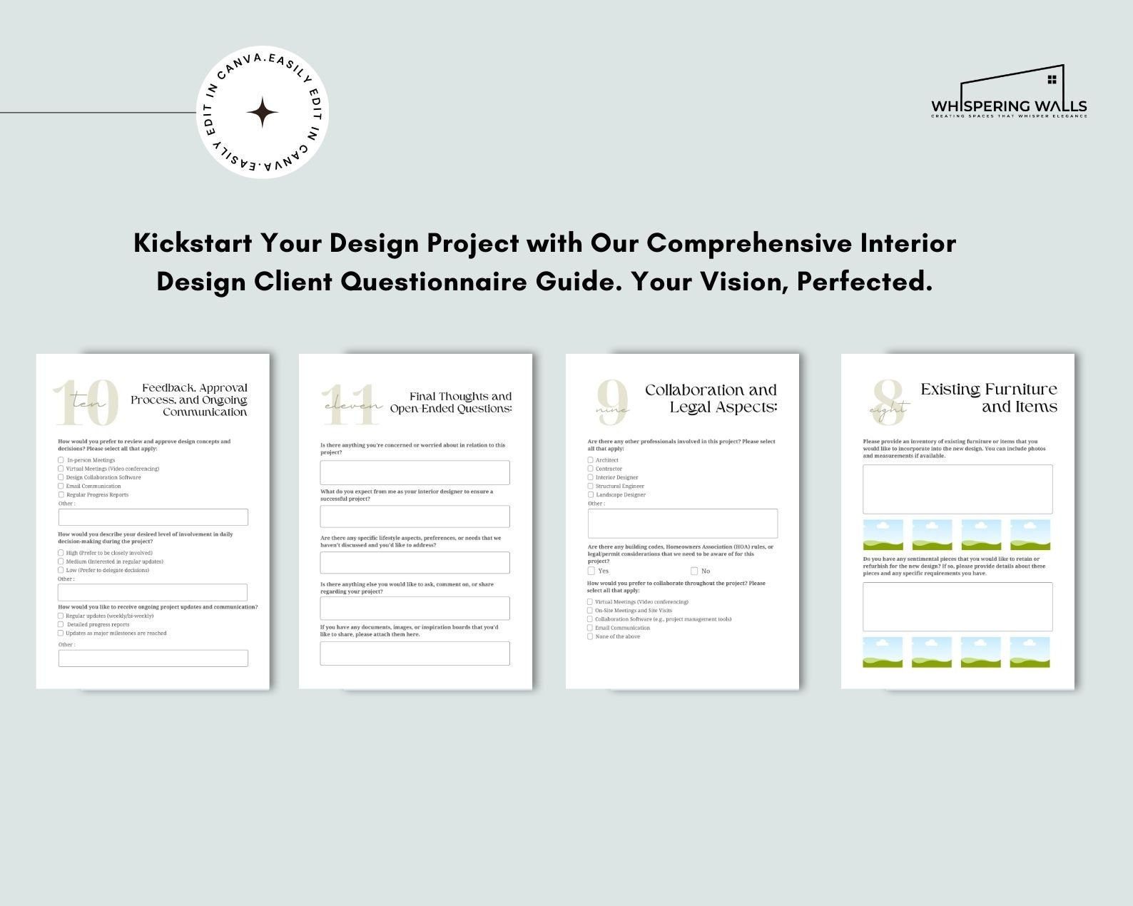 Interior Design Client Questionnaire Template - Fully Editable - Canva ...