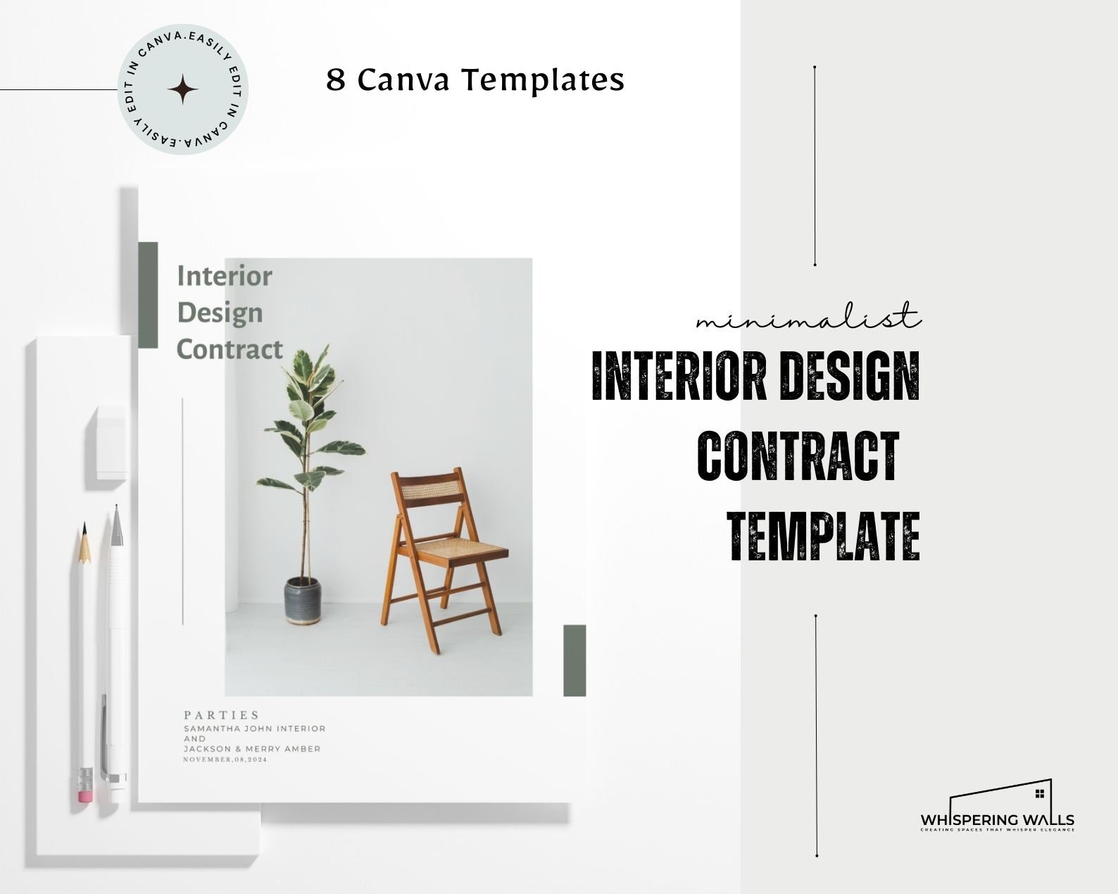 Interior Design Contract Template Fully Editable Canva - Etsy