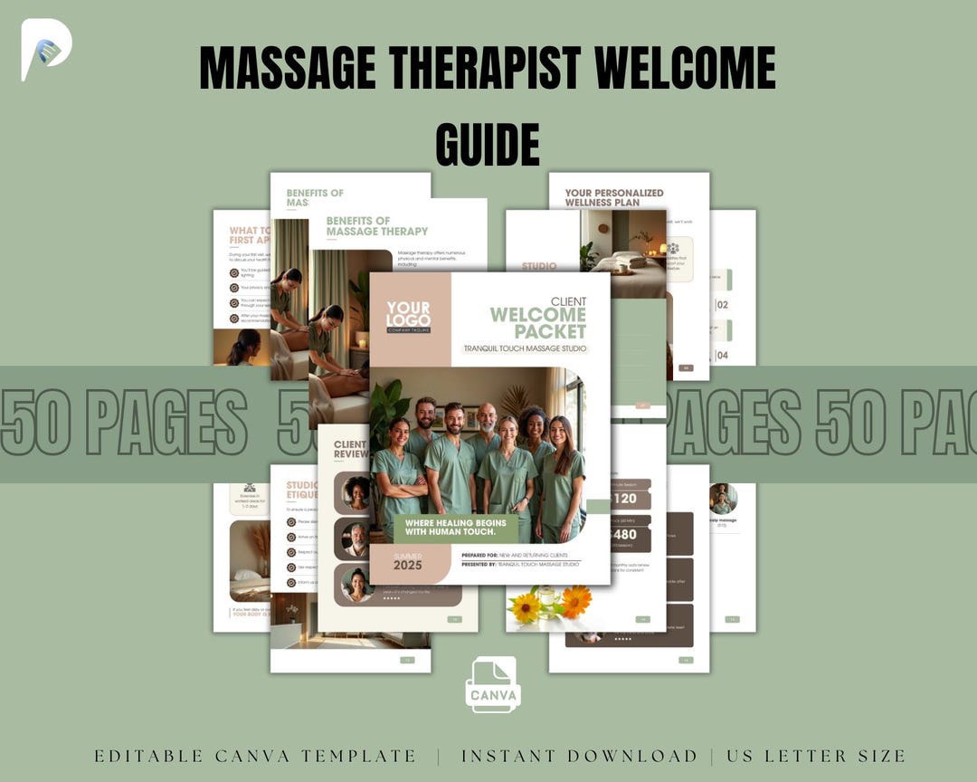 Massage Therapist Welcome Guide Template | 50-page Client Onboarding ...