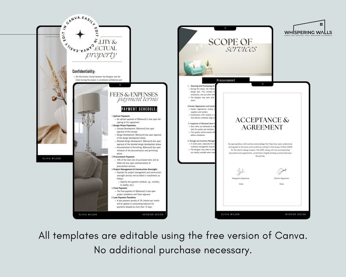 Interior Design Scope of the Work Template - Fully Editable - Canva ...