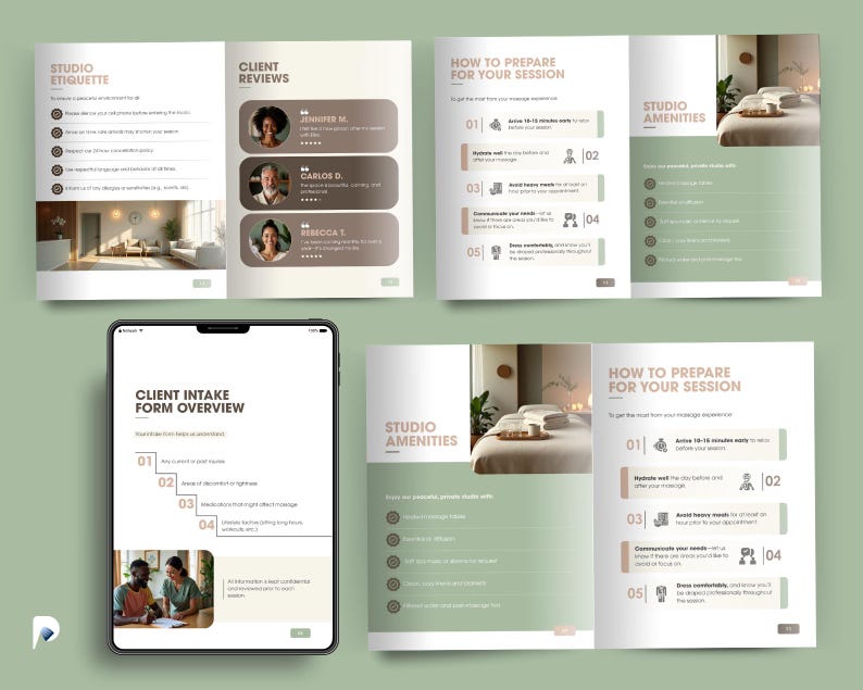 Massage Therapist Welcome Guide Template | 50-page Client Onboarding ...