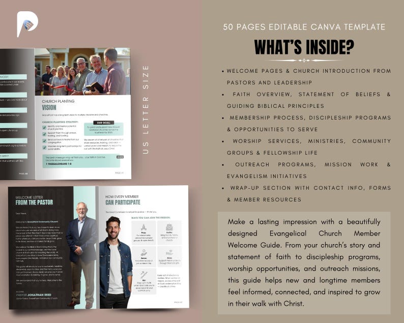 Evangelical Church Welcome Guide Template | 50-page New Member Packet ...