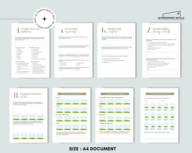 Interior Design Client Questionnaire Template - Fully Editable - Canva ...