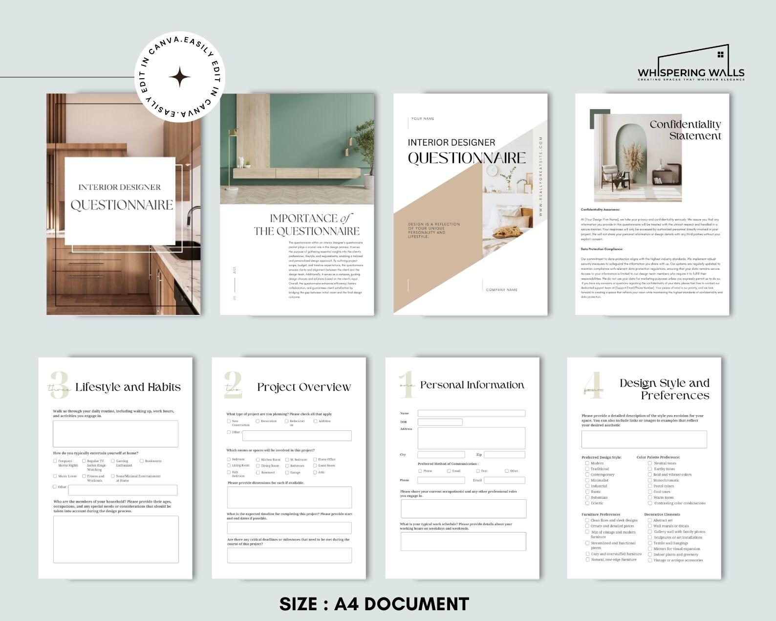 Interior Design Client Questionnaire Template - Fully Editable - Canva ...