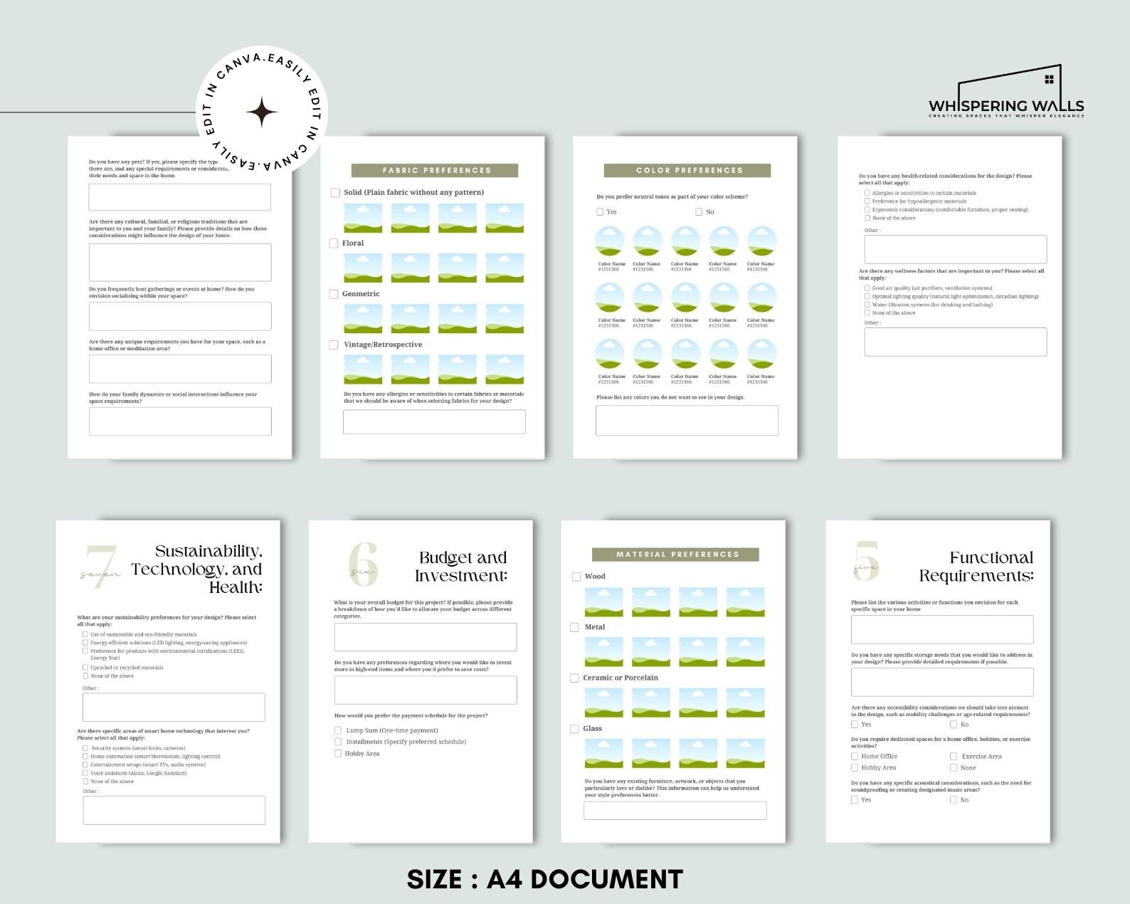 Interior Design Client Questionnaire Template - Fully Editable - Canva ...