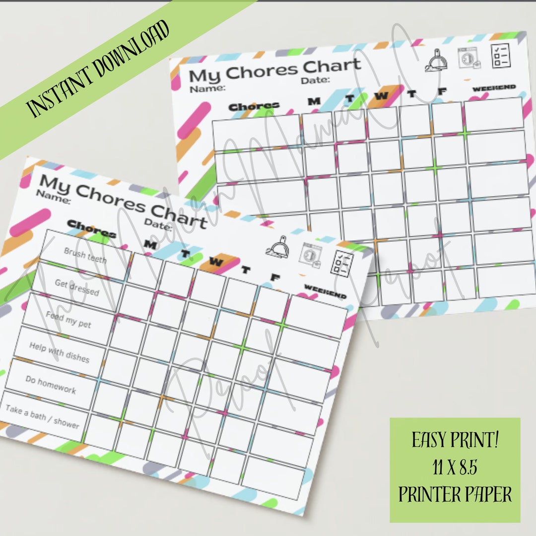 Chore Chart Printable Editable Daily & Weekly Kids Chore - Etsy