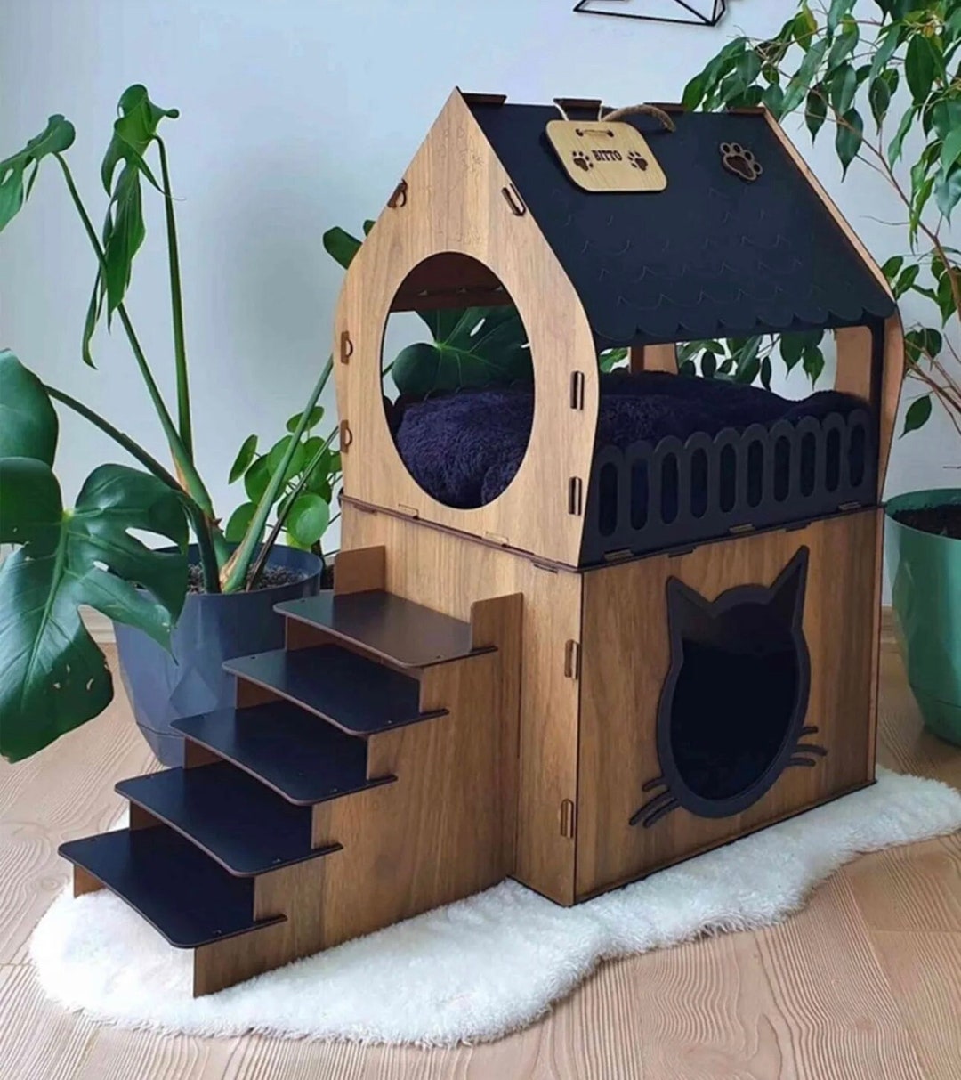 Modern Cat House Two Storey Cat House Pet House Wooden Cat - Etsy