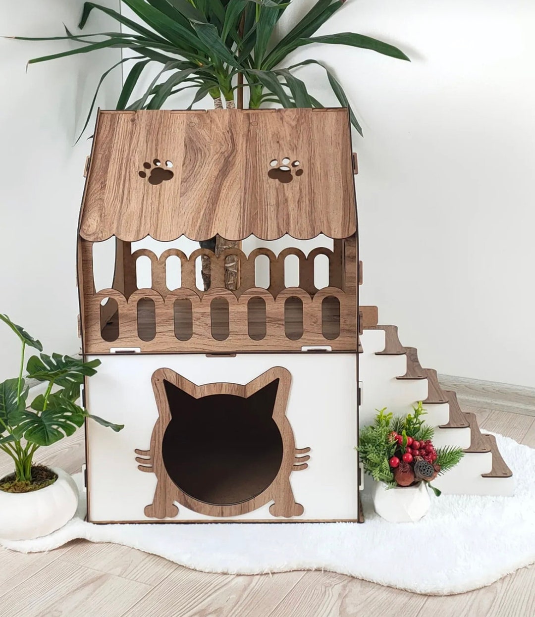 Modern Cat House Two Storey Cat House Pet House Wooden Cat - Etsy