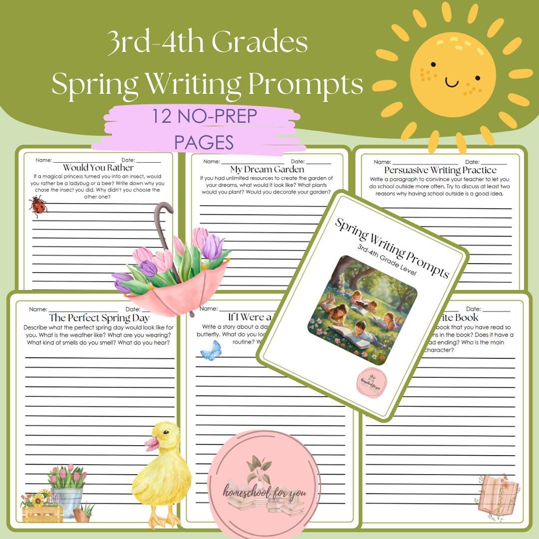 Spring Writing Prompts for 3rd and 4th Grades - NO PREP Writing ...