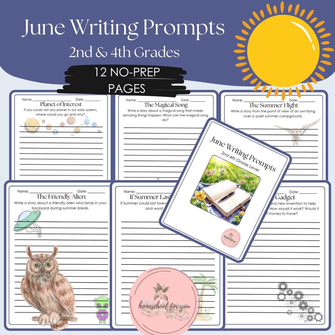 Jun Writing Prompts for 2nd-4th Grades - NO PREP Writing Worksheets - Etsy