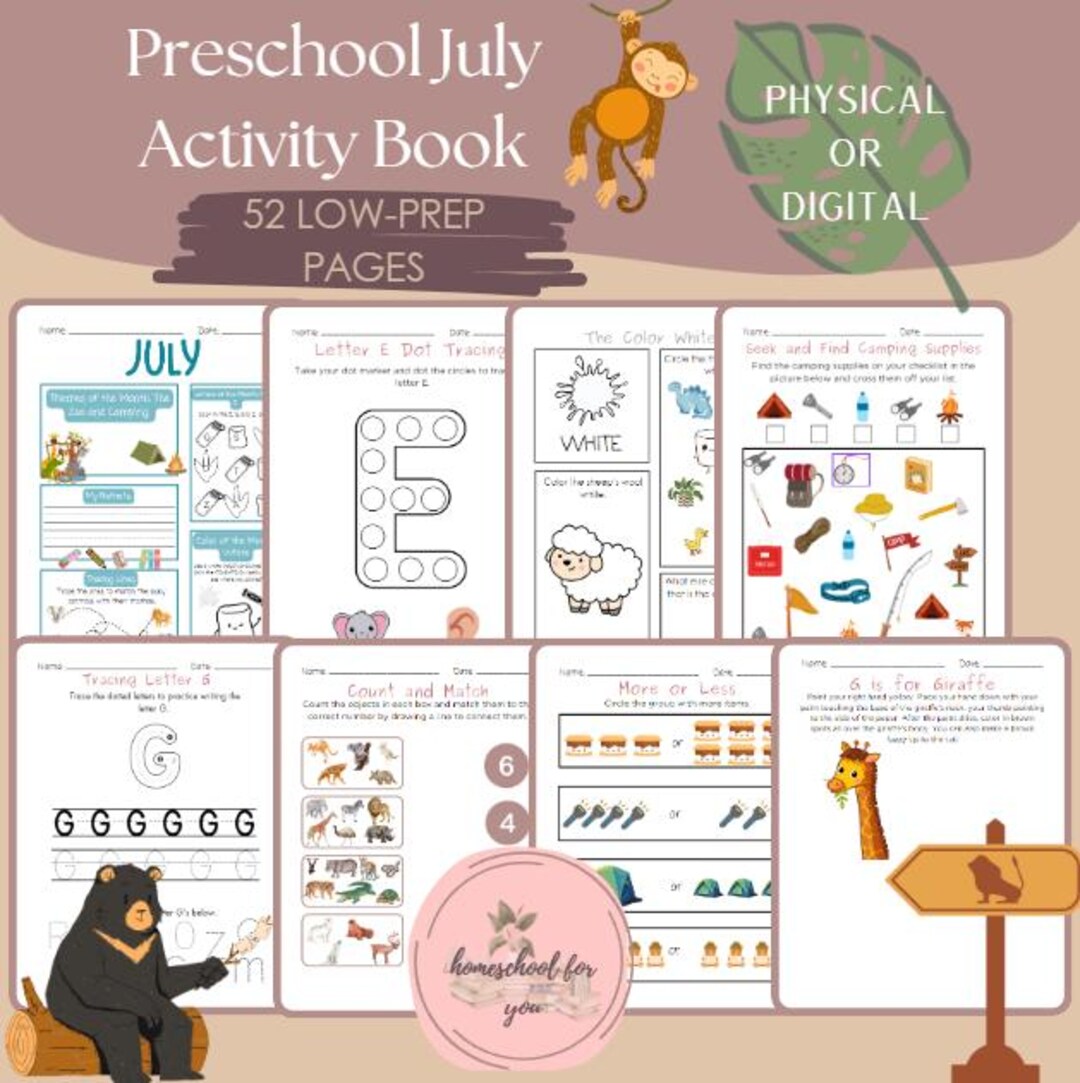 Preschool/prek 3-4yr July Activity Book - Etsy