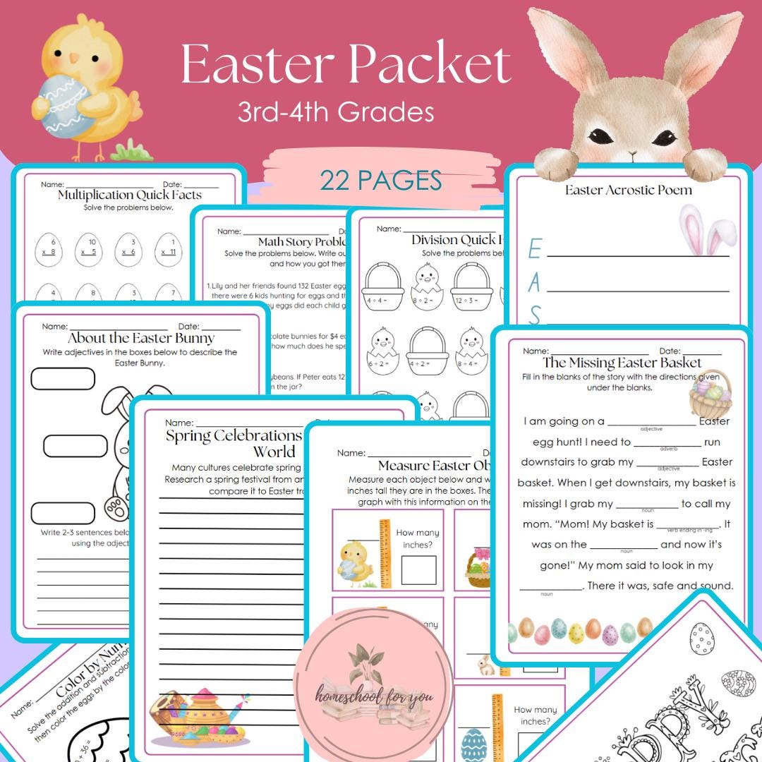 Easter Packet for 3rd & 4th Grades - Spring Learning Unit - Easter ...