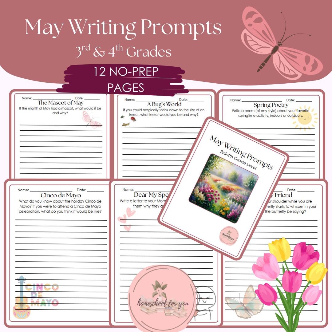 May Writing Prompts for 3rd and 4th Grades - NO PREP Writing Worksheets ...