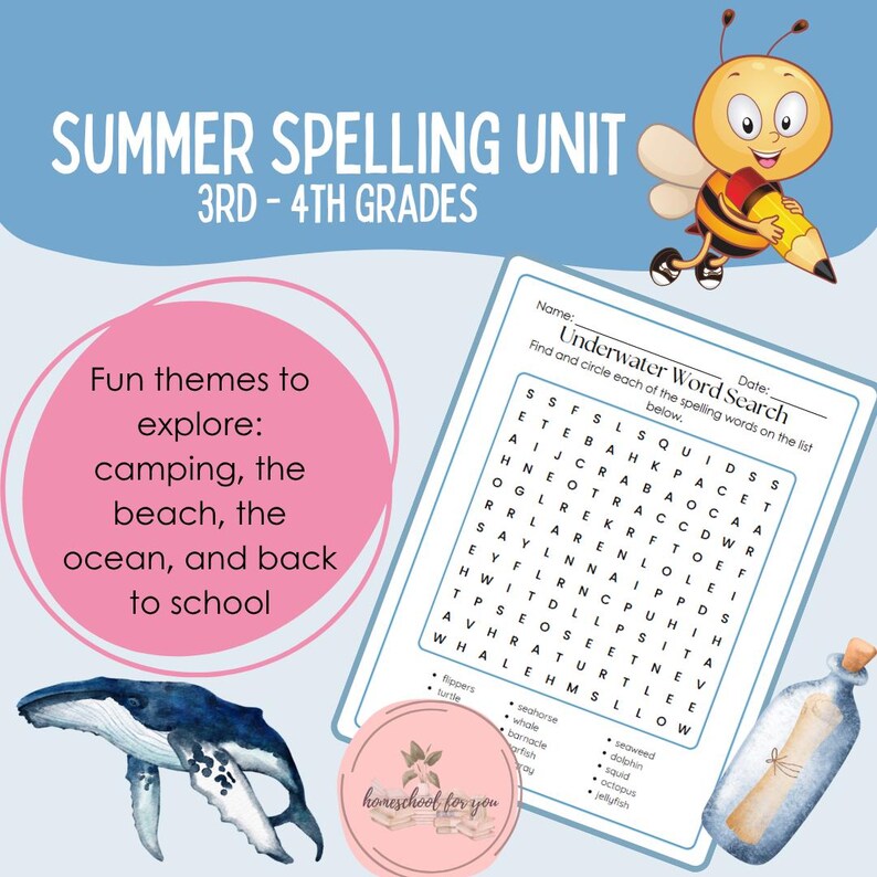 Summer Spelling Unit for 3rd-4th Grades - NO PREP 4 Week Spelling Unit ...