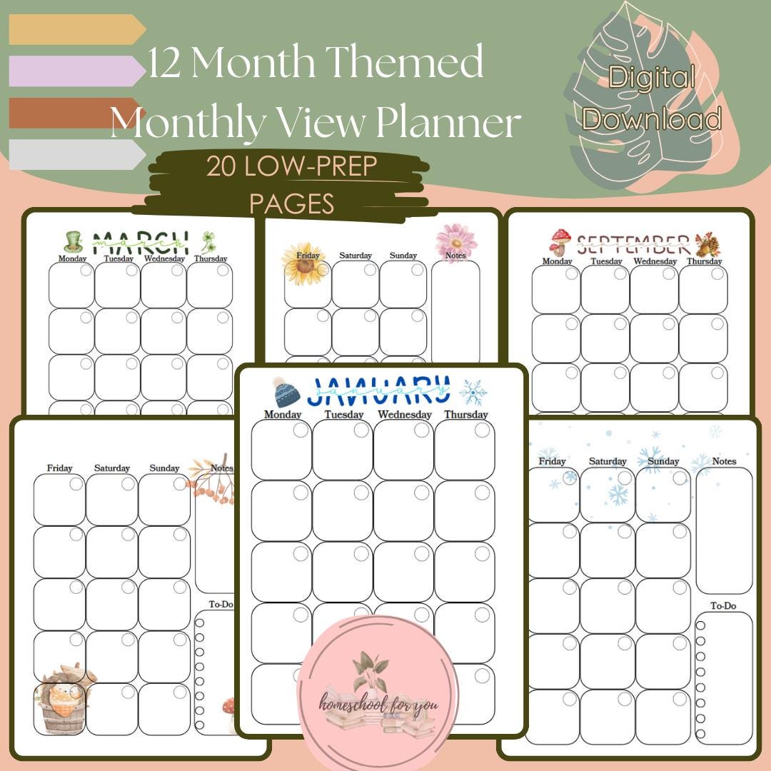 12 Month Themed Monthly-view Planner - Etsy