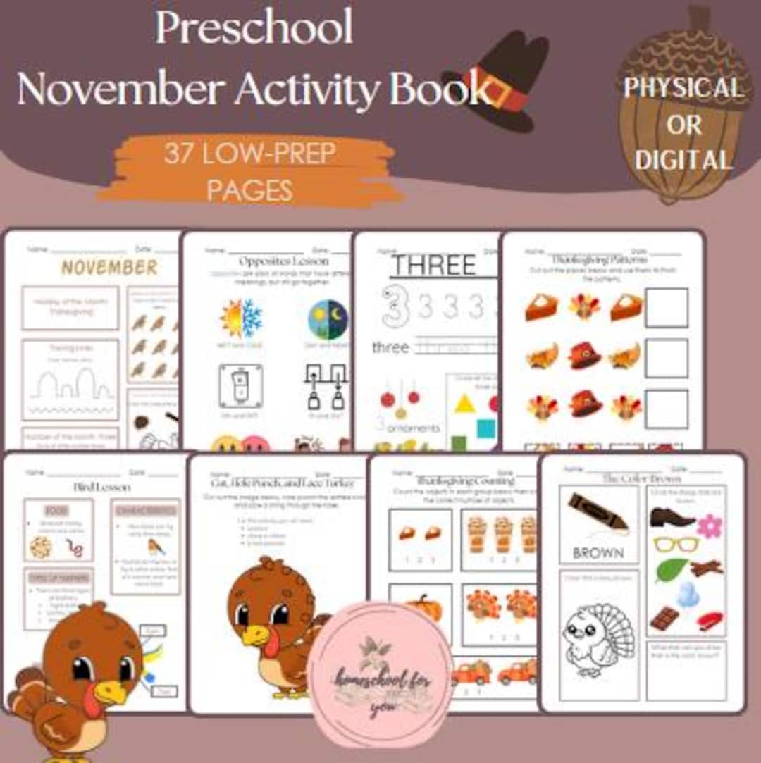 Digital Preschool/prek 3-4yr November Activity Book - Etsy