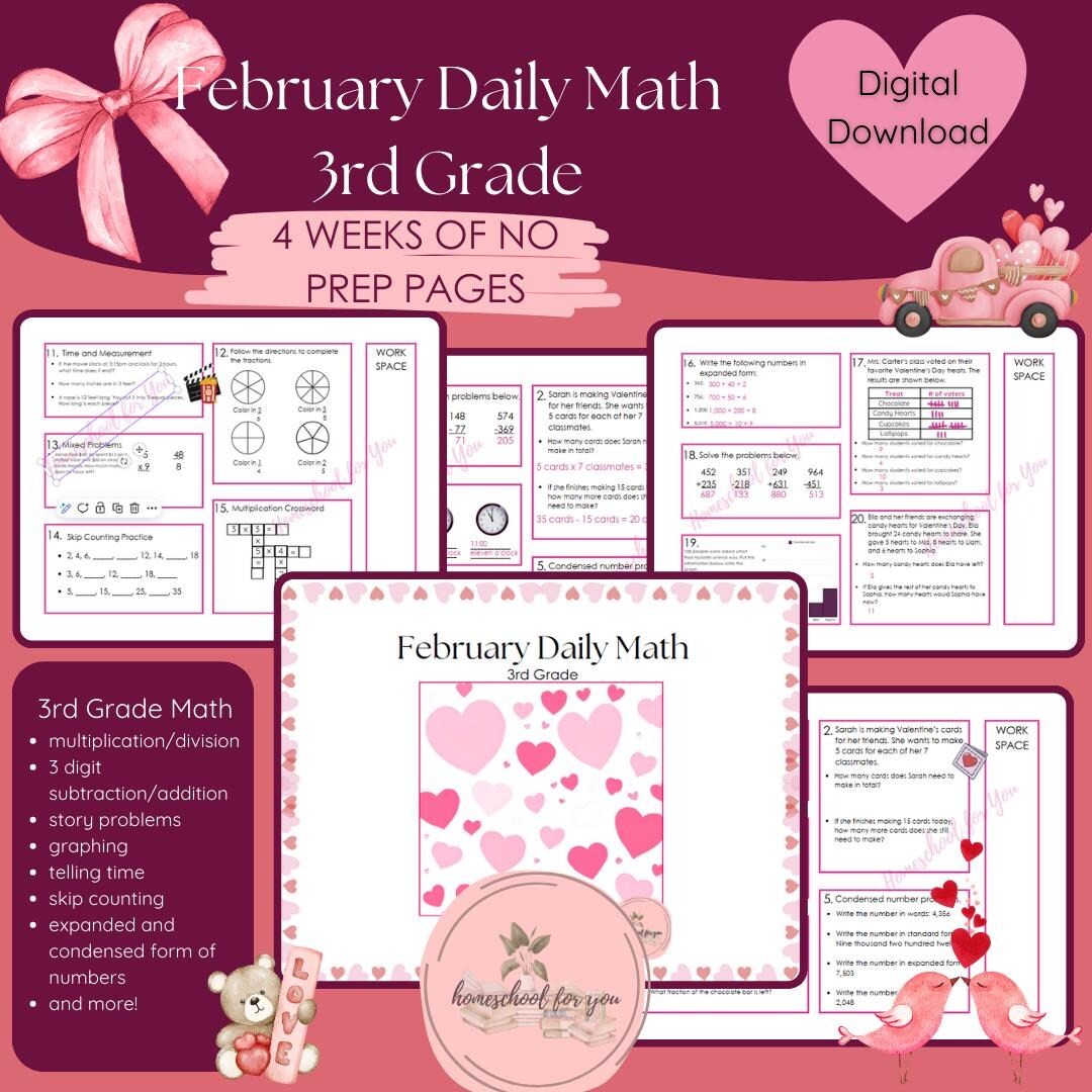 February Daily Math for 3rd Grade Third Grade Daily Math Packet ...