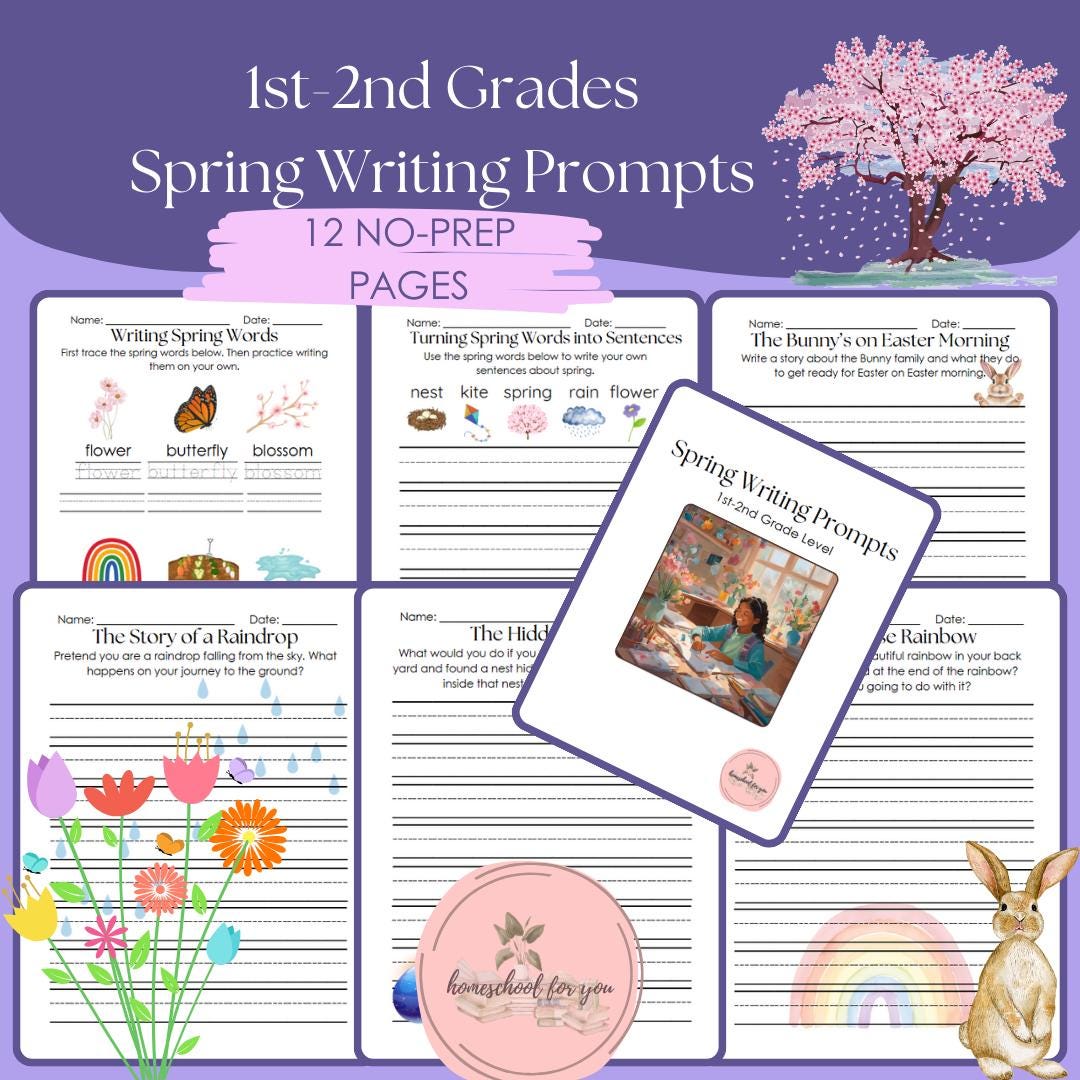 Spring Writing Prompts for 1st and 2nd Grades - NO PREP Writing ...
