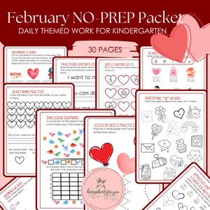 February LOW PREP Printables Packet for Kindergarten Daily Themed Work ...