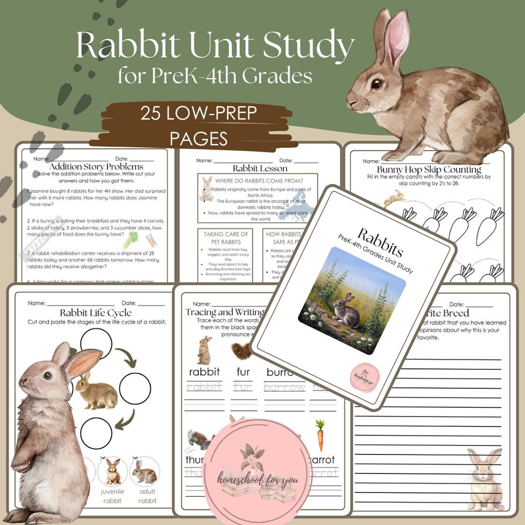 Rabbit Unit Study for Prek-4th Grades - Spring Learning Unit - Rabbit ...