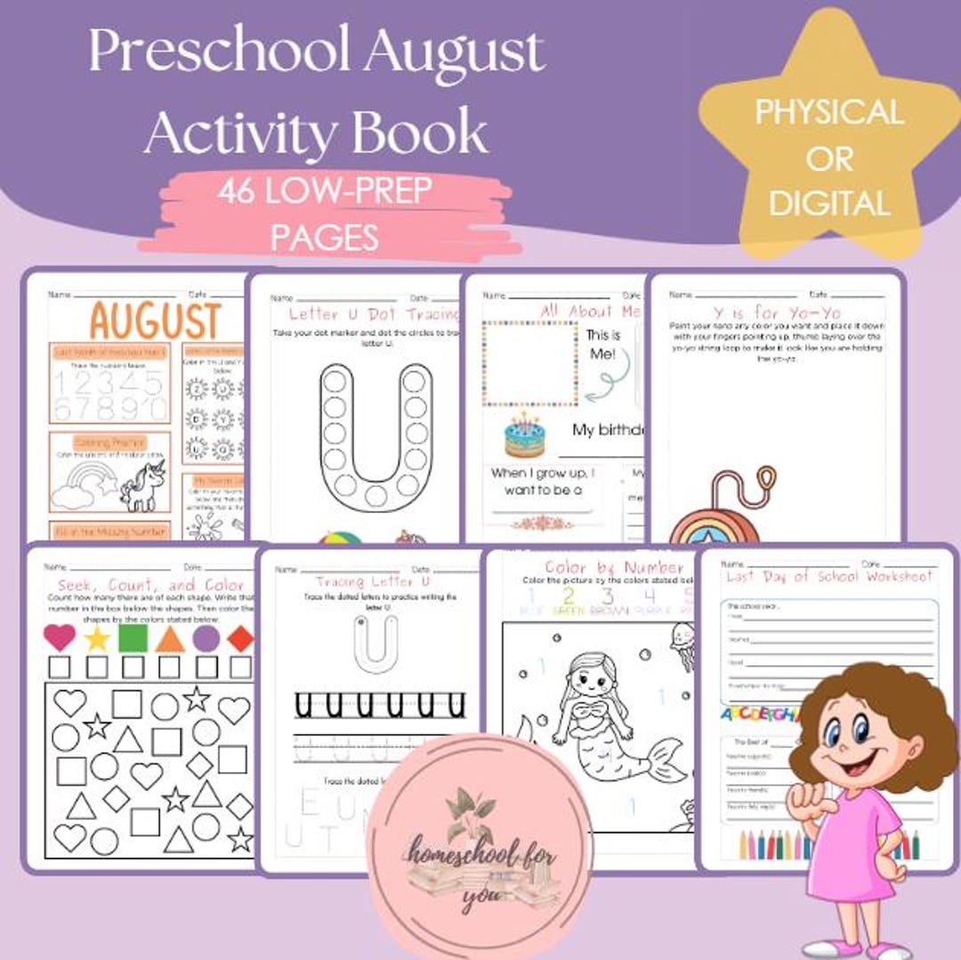 Preschool/prek 3-4yr August Activity Book - Etsy