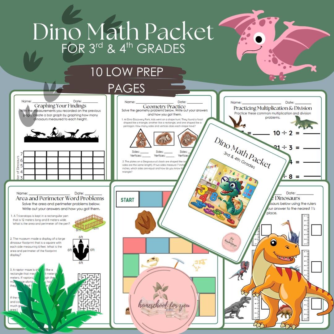 Dinosaur Math Packet for 3rd and 4th Grades - Etsy