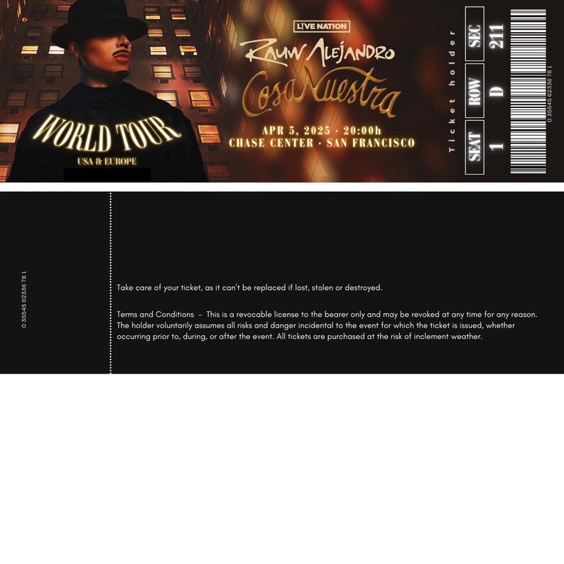Rauw Alejandro COSA NUESTRA Tour 2025 Personalized Tickets/printable ...