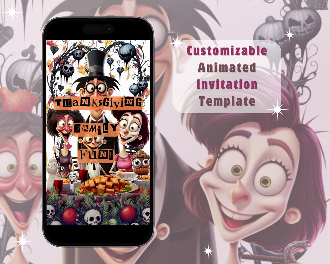 Gothic Animated Thanksgiving Invitation Cartoon-styled Evite - Etsy