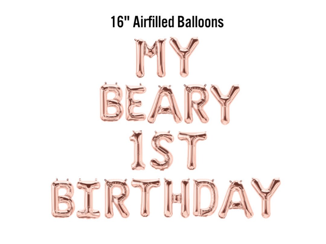 MY BEARY 1ST BIRTHDAY Balloon Banner, 16 Inch Airfilled Balloons, Teddy ...