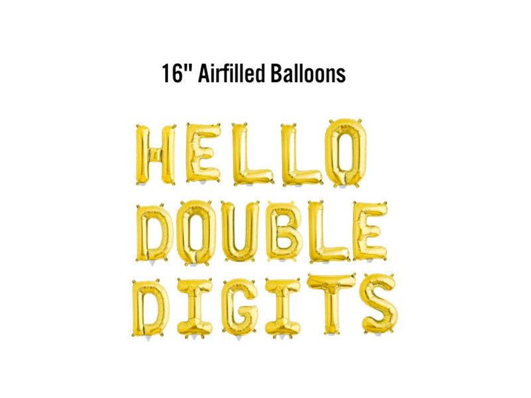 Hello Double Digits Banner, 16" Airfilled Balloon Sign, Kids 10th ...
